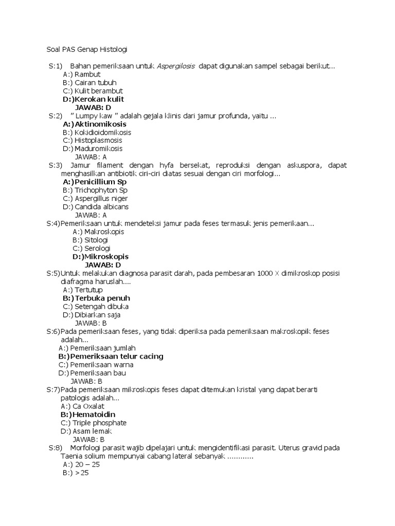 Soal PAS Genap Histologi | PDF