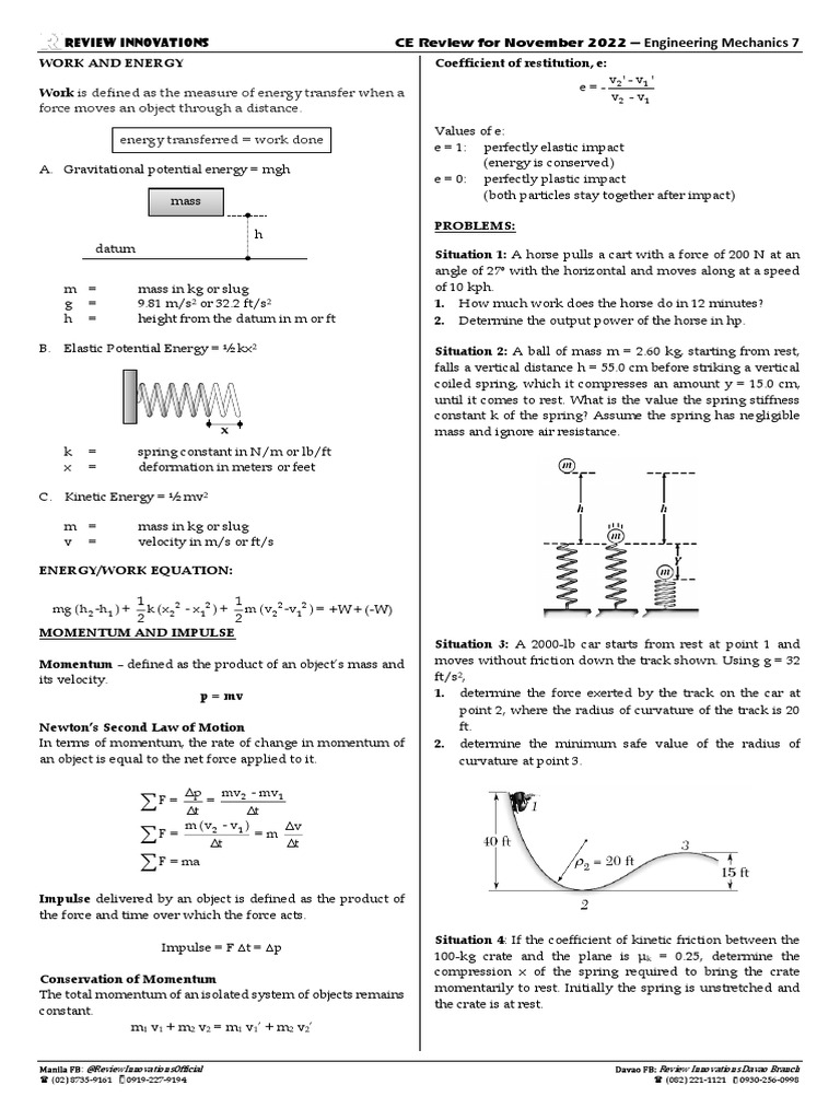 CE Review for November 2022 – Engineering Mechanics 7: Work, Energy ...