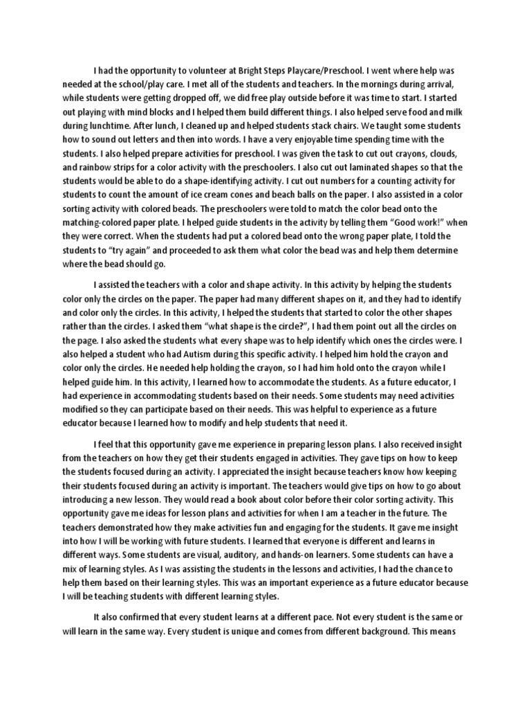 Community Service Reflection Paper - Haylie Baker | PDF | Teachers ...