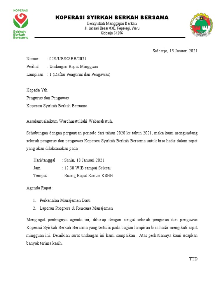 Surat Undangan Rapat | PDF