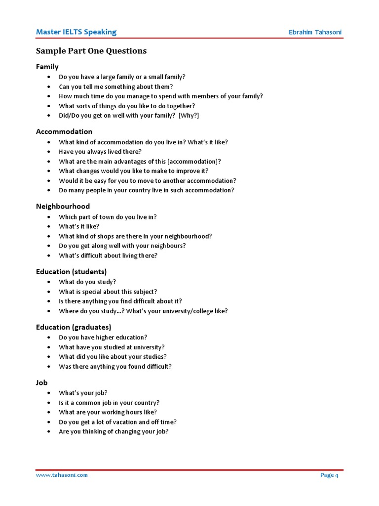 Speaking Part 1 | Download Free PDF | Leisure