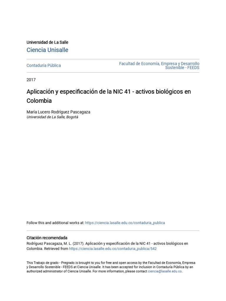 Aplicación y Especificación de La NIC 41 - Activos Biológicos en | PDF ...