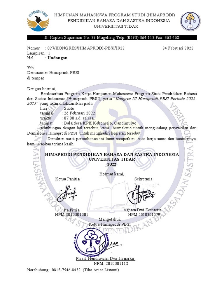 027-Surat Undangan Demisioner Himaprodi PBSI (Kongres) | PDF