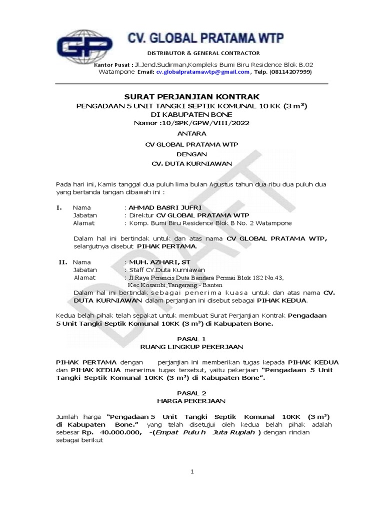 Kontrak IPAL Komunal PDF | PDF