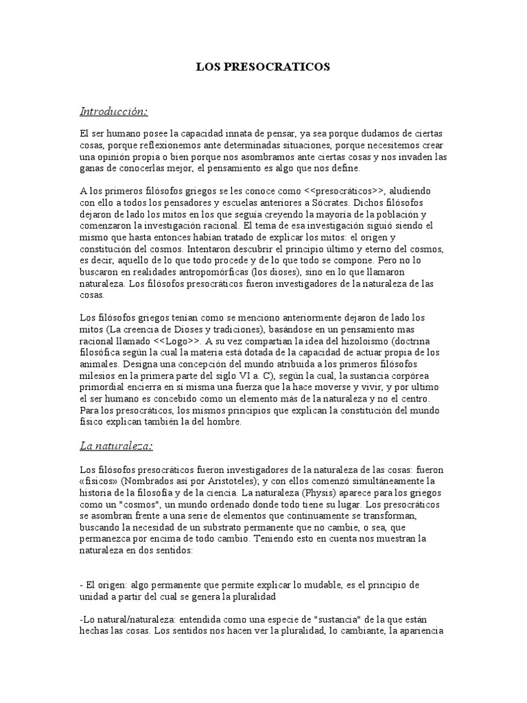 Los Presocraticos | PDF | Filosofía griega antigua | Teorías filosóficas