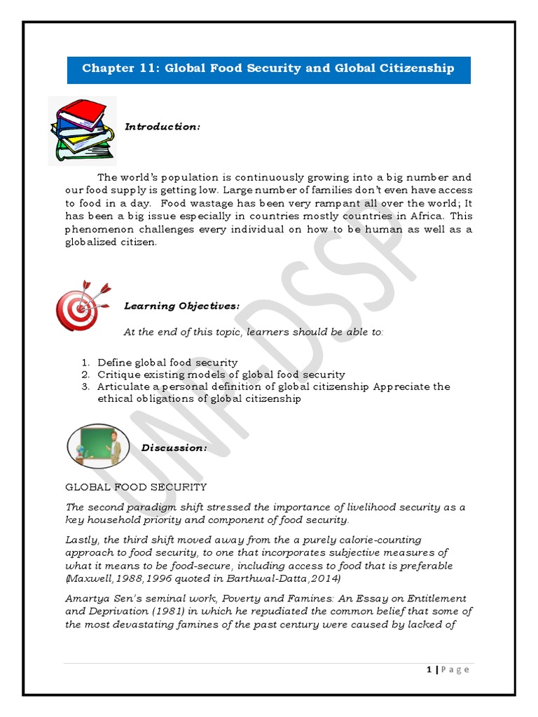 Worktext (TCW) Chapter 11 Global Food Security and Global Citizenship | PDF | Food Security ...