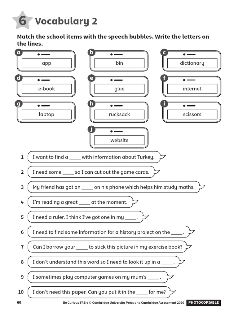 Be Curious 4 - Vocabulary Worksheet - Unit 6 - 2 | PDF
