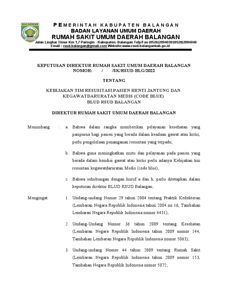 Kebijakan Tim Code Blue | PDF | Pengembangan Diri