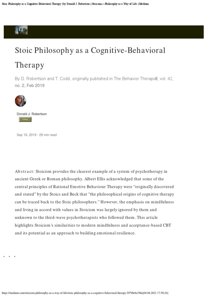 Stoicism as Modern Cognitive Therapy | PDF | Stoicism | Rational ...