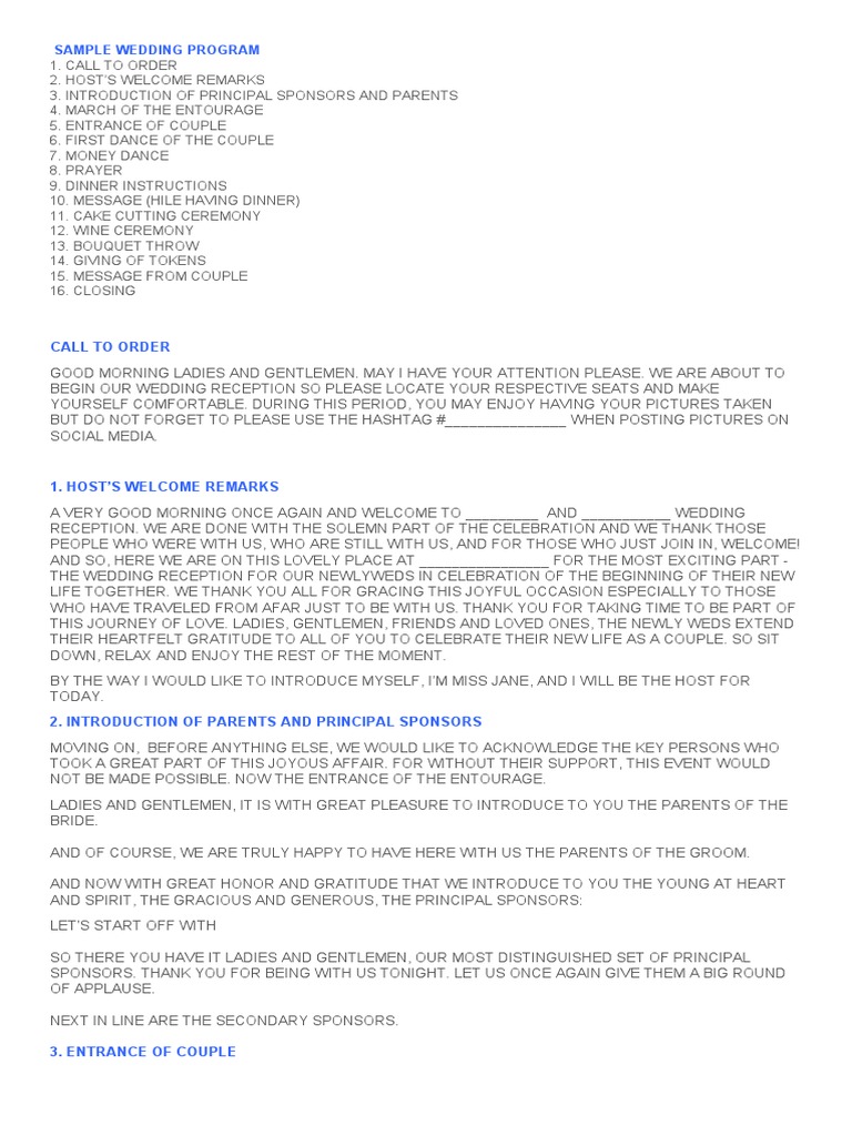 Wedding Host Script | PDF | Wedding | Social Institutions
