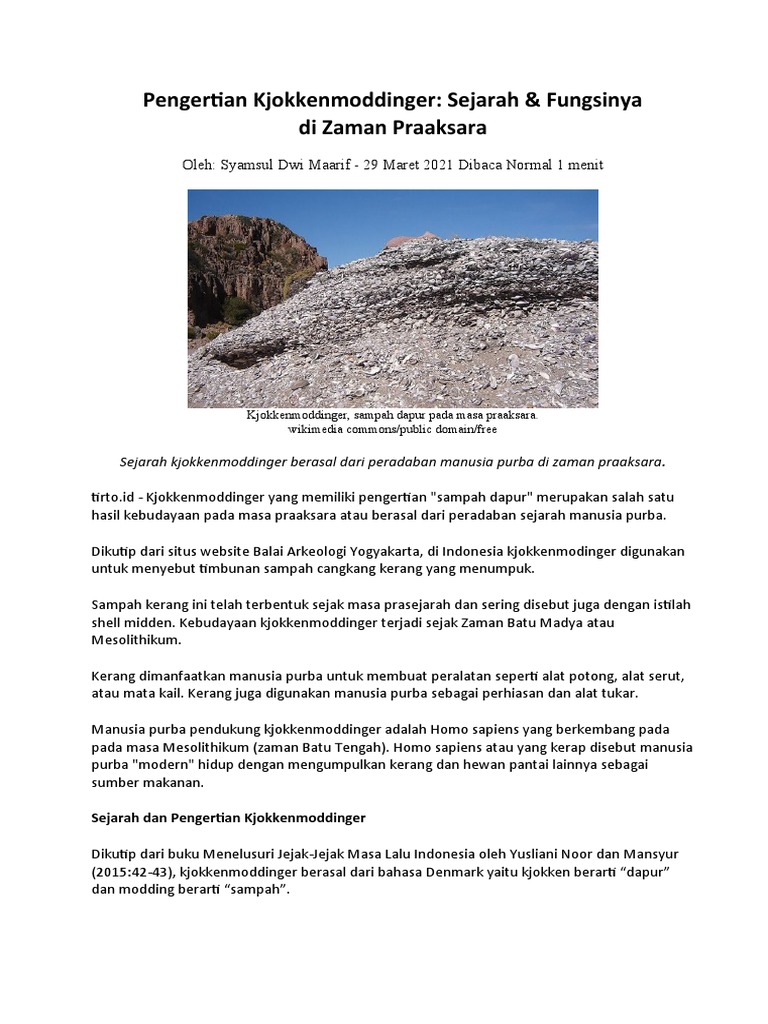 Pengertian Kjokkenmoddinger Sejarah Dan Fungsinya Di Jaman Praaksara | PDF