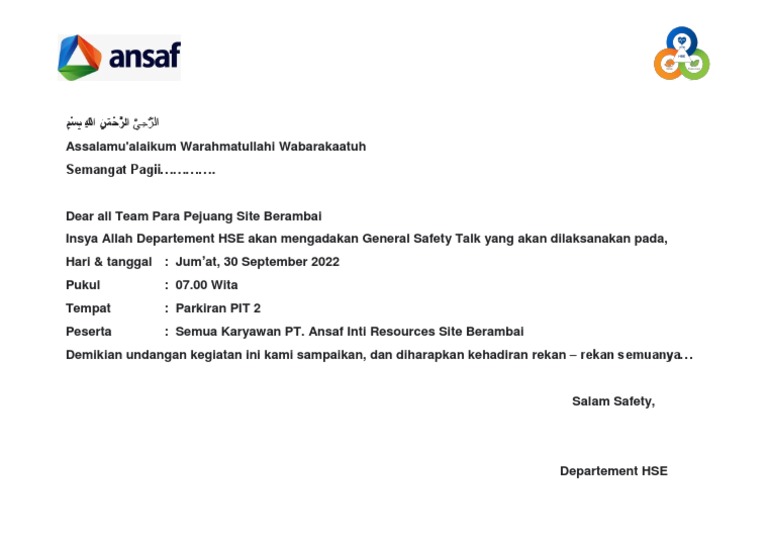 General Safety Talk PT. Ansaf 30/09/22 | PDF