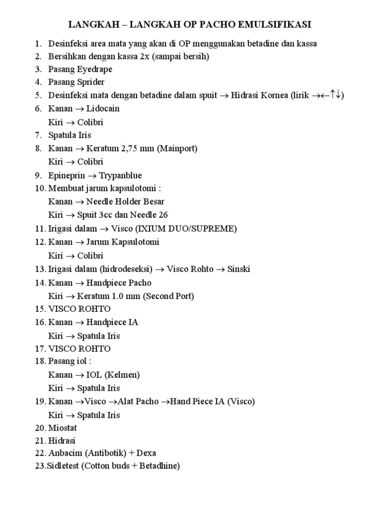 Langkah Operasi Katarak Phaco | PDF