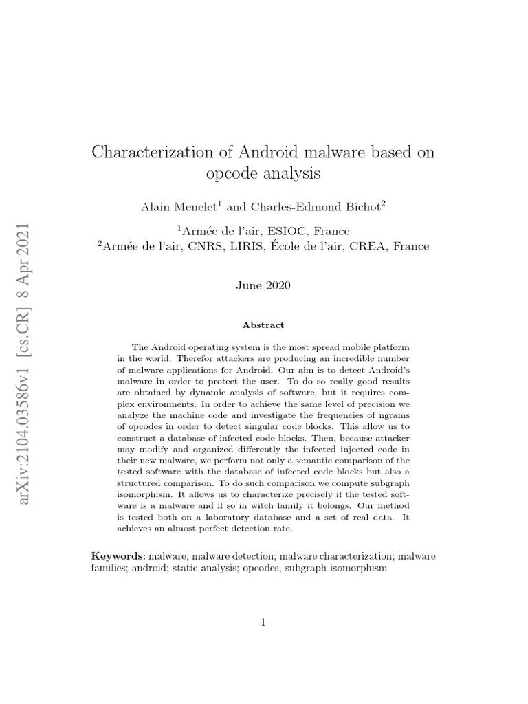 Characterization Of Android Malware Based On Opcode Analysis Pdf