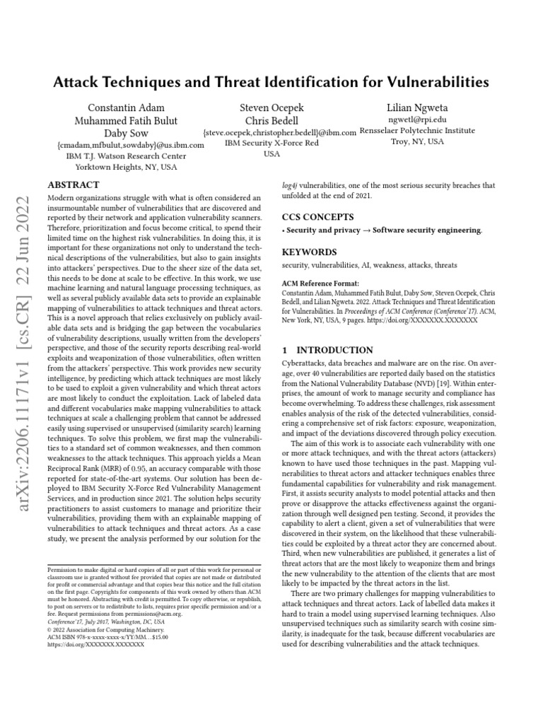 Attack Techniques and Threat Identification For Vulnerabilities | PDF | Vulnerability (Computing ...