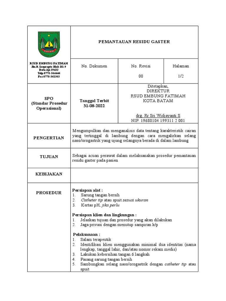 Spo Pemantauan Residu Gaster | PDF