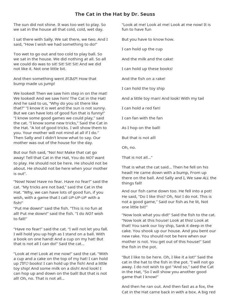 The Cat in The Hat - Charactrization | PDF