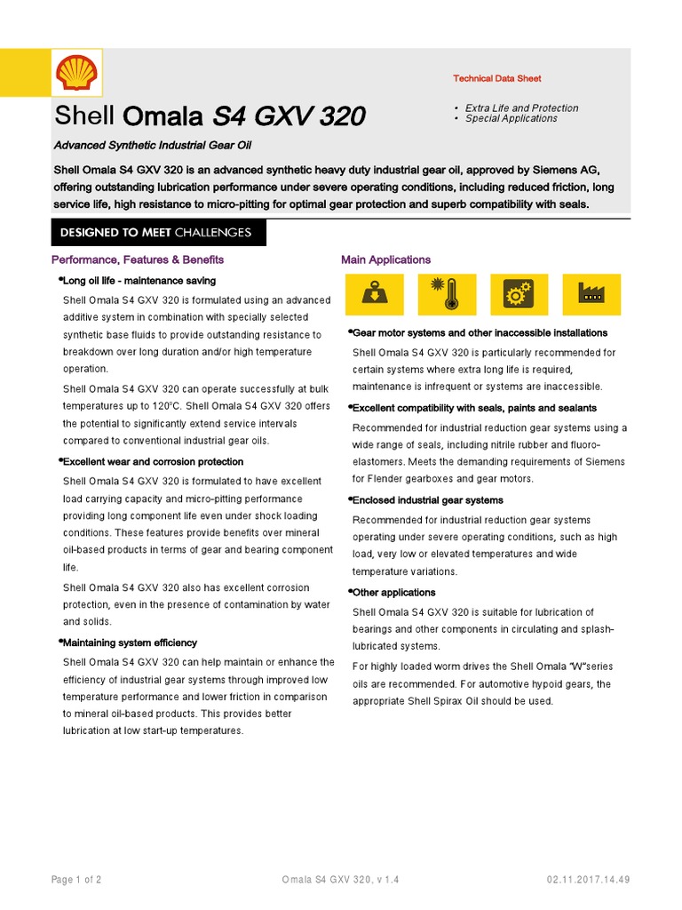 Shell Omala S4 GXV 320 - TDS | PDF | Lubricant | Applied And Interdisciplinary Physics