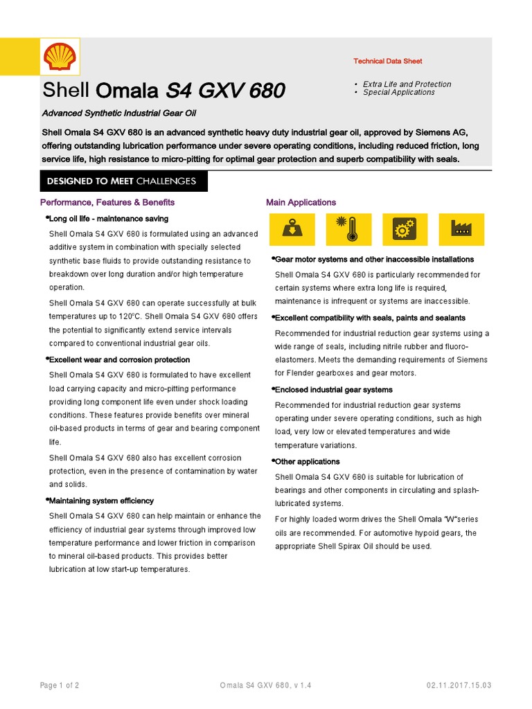 Shell Omala S4 GXV 680 - TDS | PDF | Lubricant | Mechanical Engineering