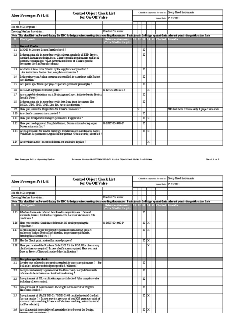 Checklist For On-Off Valves | PDF | Valve | Actuator