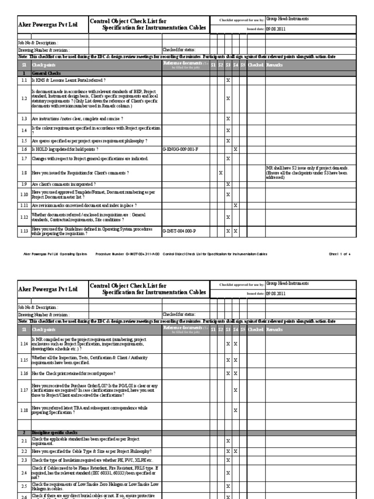 Checklist For Cables | PDF | Specification (Technical Standard) | Computing