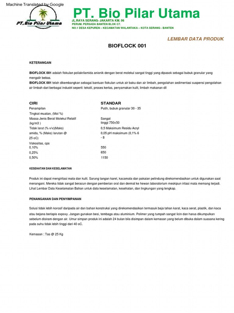 Bioflock 001 (Polymer Anionic) - MSDS | PDF