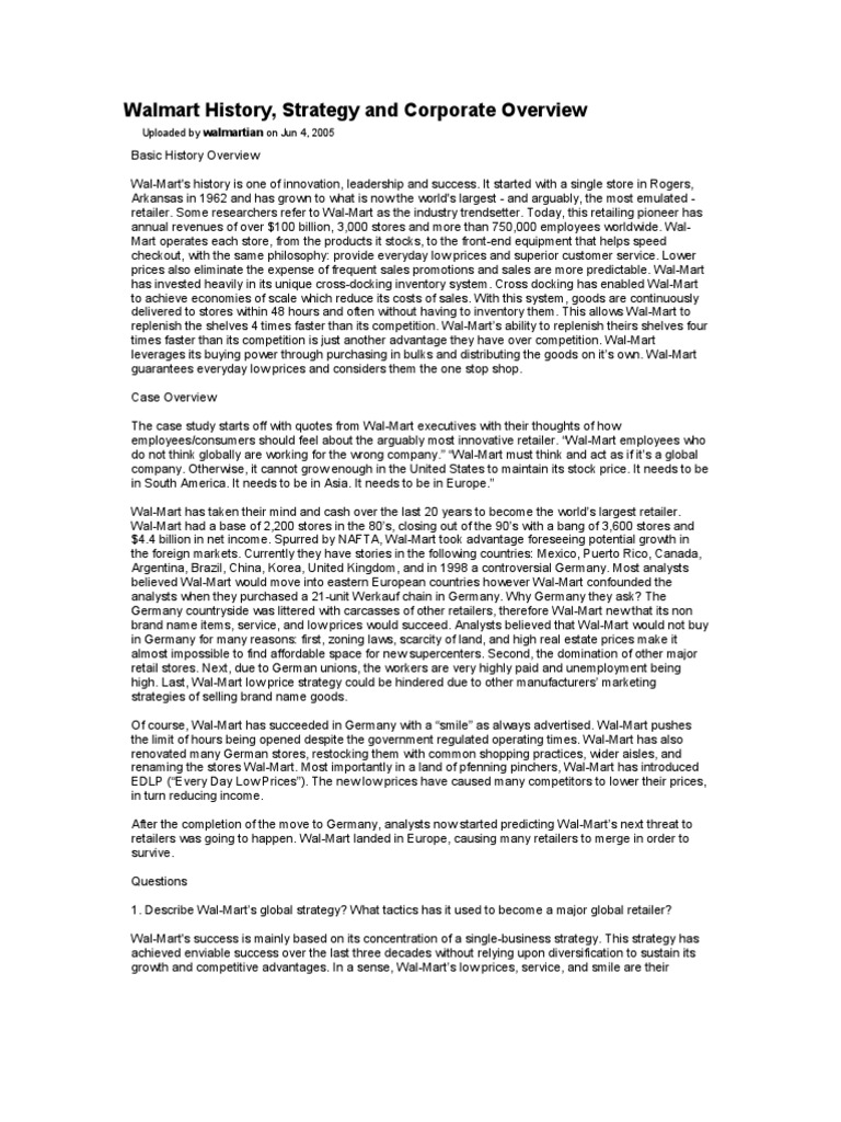 Evaluation of The Business Model For Wal Mart | PDF | Walmart | Retail