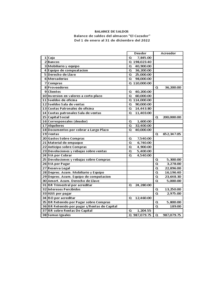 Ejemplo de Balance de Saldos | PDF | Economias