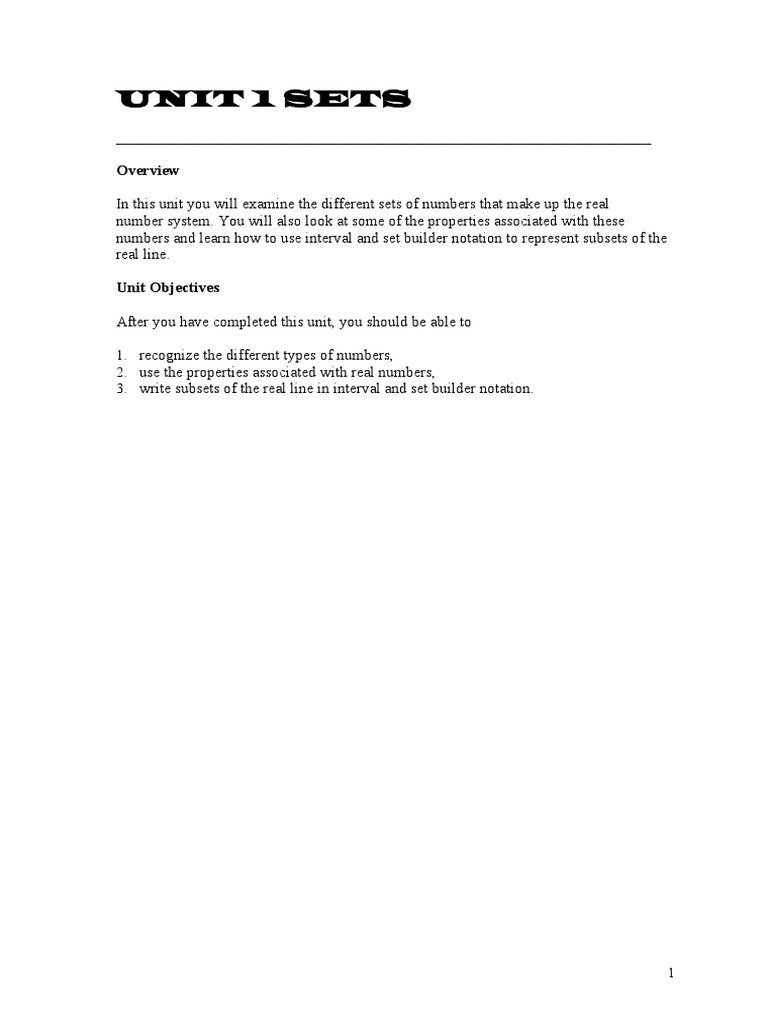 Unit 1 Sets | PDF | Numbers | Integer