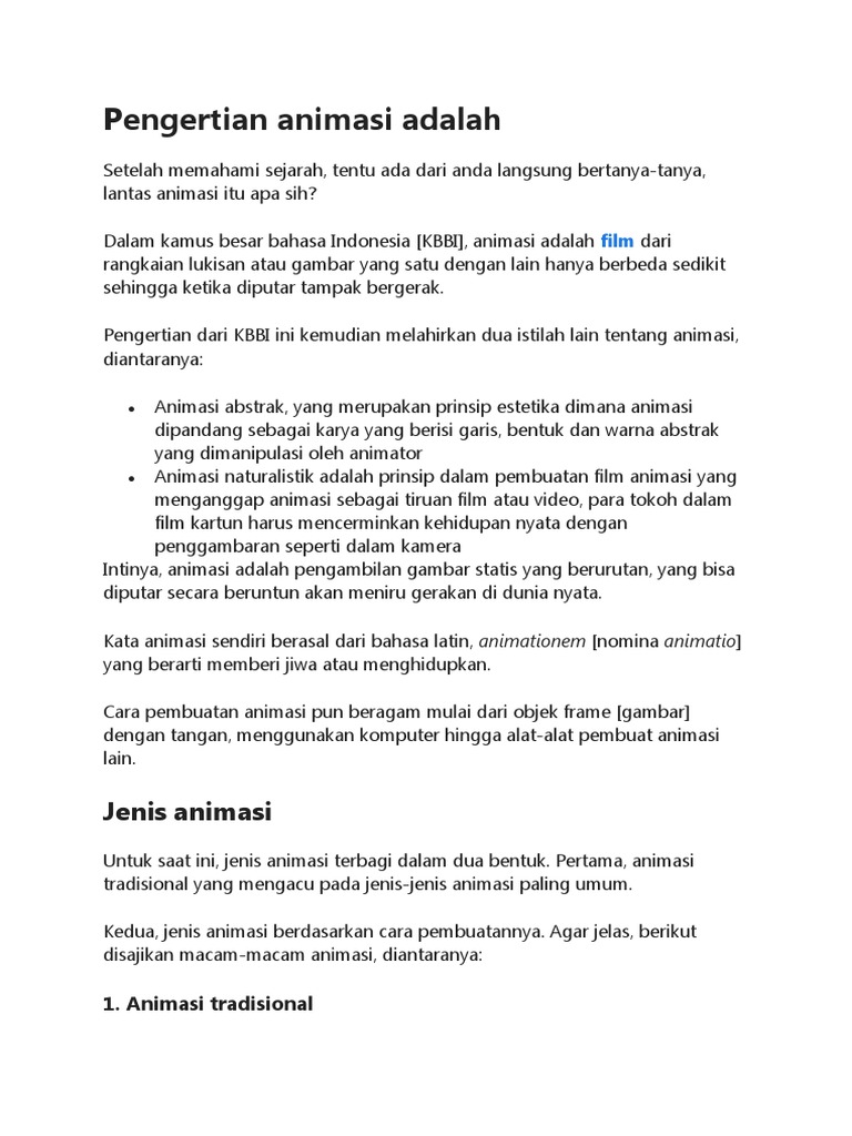 Pengertian Animasi Adalah | PDF | Seni