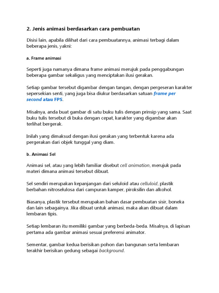 Jenis-Jenis Animasi Berdasarkan Pembuatan | PDF