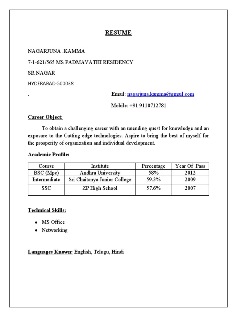 Nagarjuna - Kamma Resume | PDF