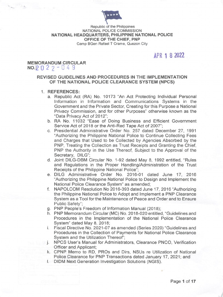 PNP MC No 2022-049 - Revised Guidelines and Procedures in The ... PNP MC No 2022-049 - Revised Guidelines and Procedures in The ...