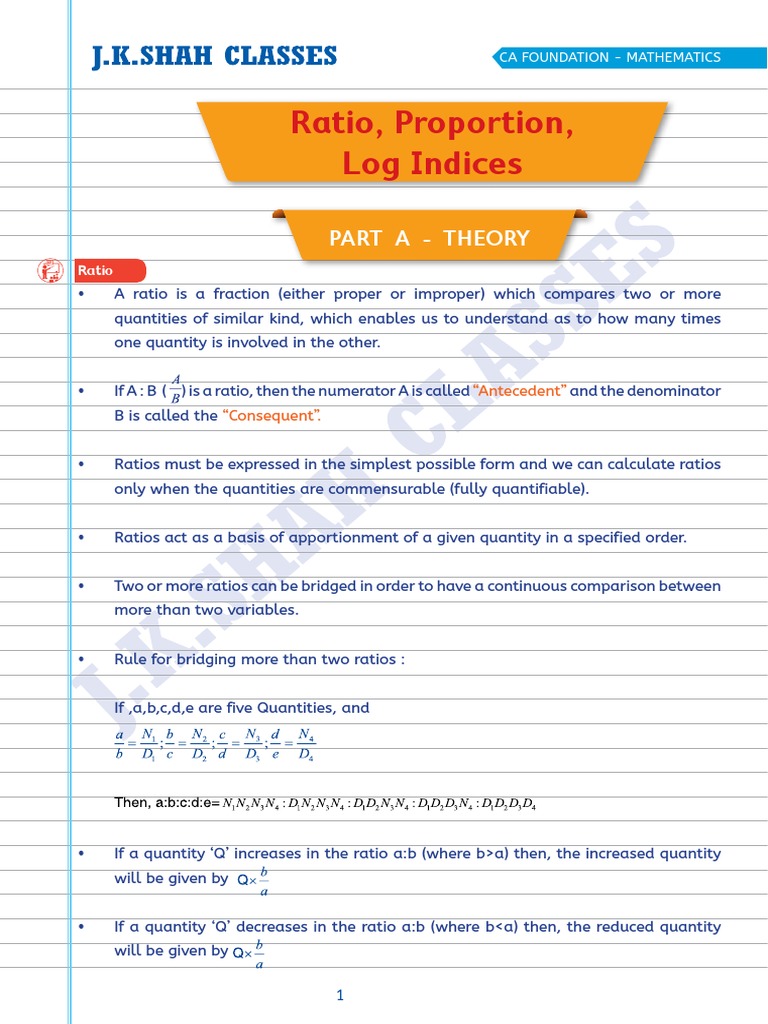 01 Ratio Proportion Log Indices | PDF | Ratio | Quantity