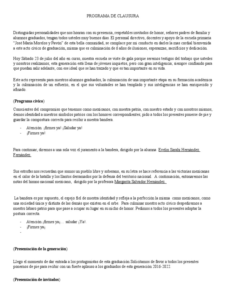 Programa de Acto Civico de Clausura | PDF