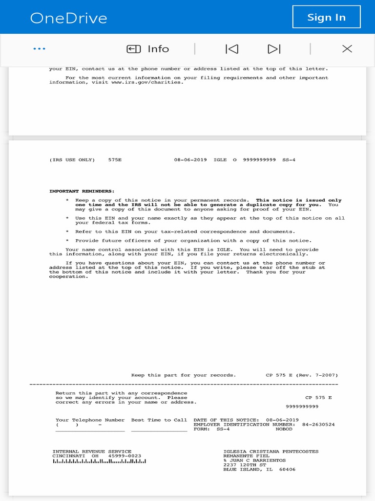 Ss-4 EIN Certificate - PDF - OneDrive | PDF | Internal Revenue Service ...