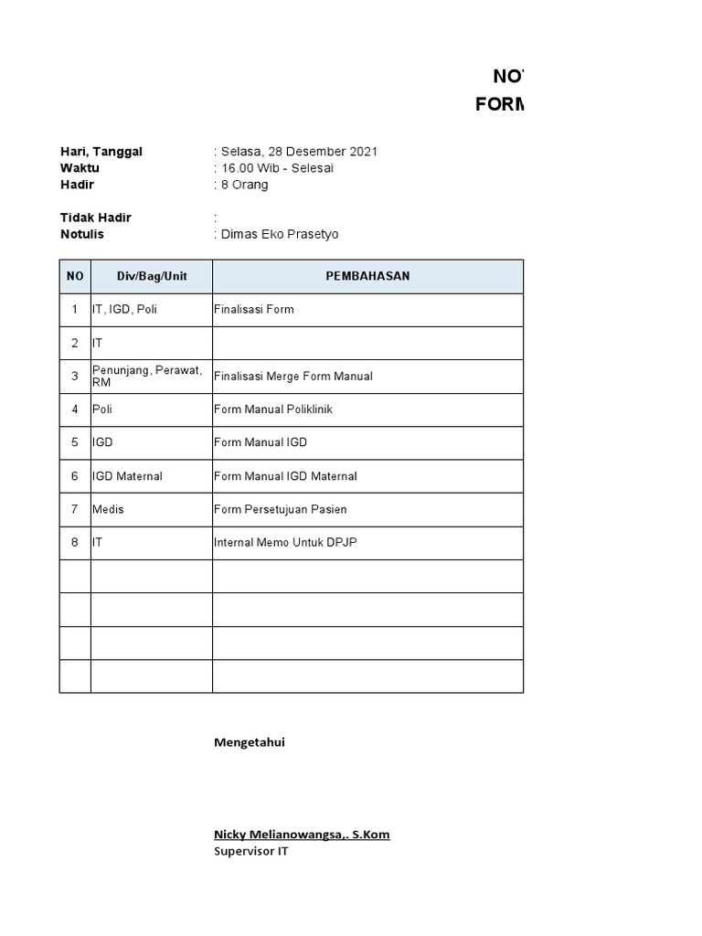Notulen Rapat Form Online SIM RS | PDF