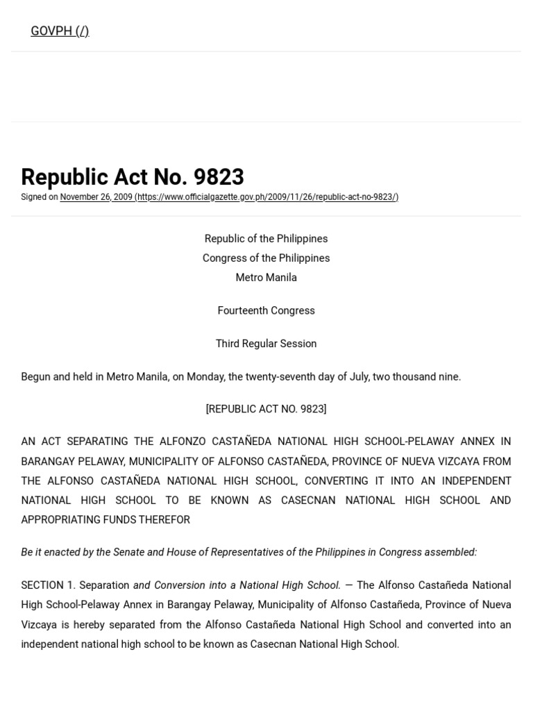 Republic Act No. 9823 - Official Gazette of The Republic of The Philippines | PDF | Philippines ...