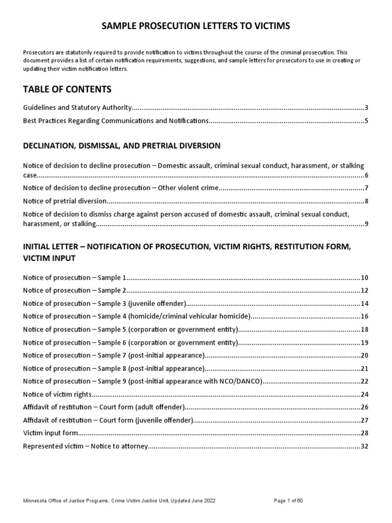 Sample Prosecution Letters for Victims | PDF | Prosecutor | Plea Bargain