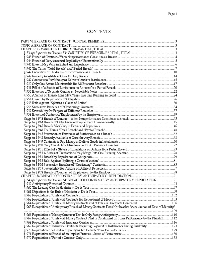 Corbin On Contracts - PART VI - Breach of Contract - Topic A | PDF | Breach Of Contract | Damages