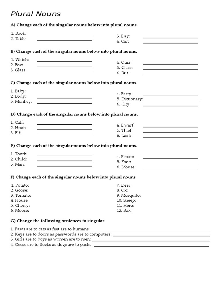 Plural Nouns | PDF | Language Arts & Discipline | Foreign Language Studies