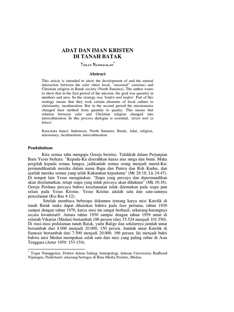 Interaksi Adat dan Kristen Batak | PDF | Politik | Ilmu Sosial