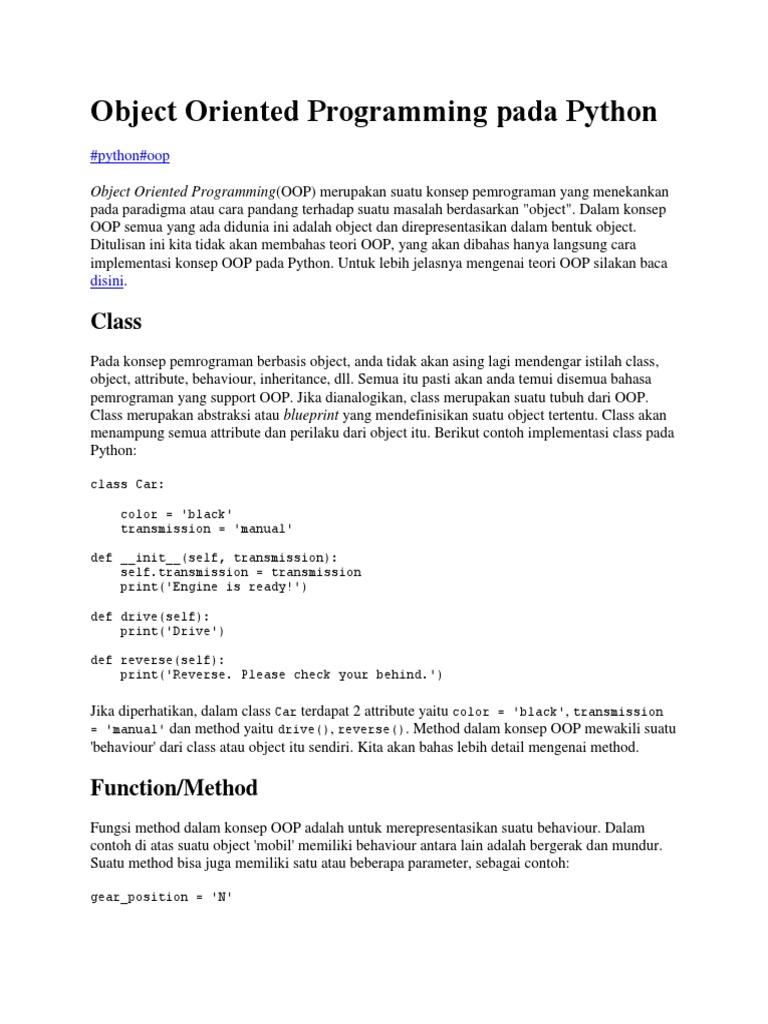 Object Oriented Programming Pada Python | PDF | Metode & Bahan Ajar ... Object Oriented Programming Pada Python | PDF | Metode & Bahan Ajar ...