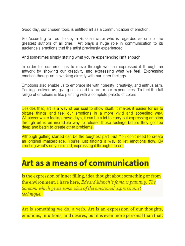 Art As A Means of Communication | PDF | Emotions | Feeling