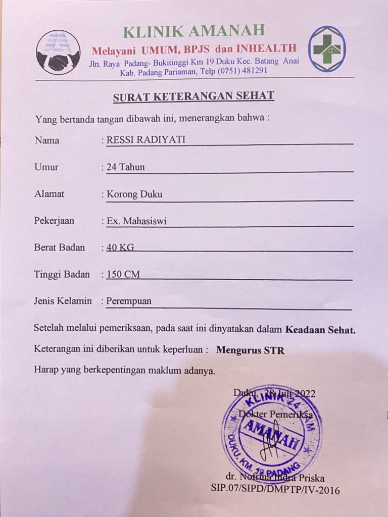 Surat Keterangan Sehat | PDF