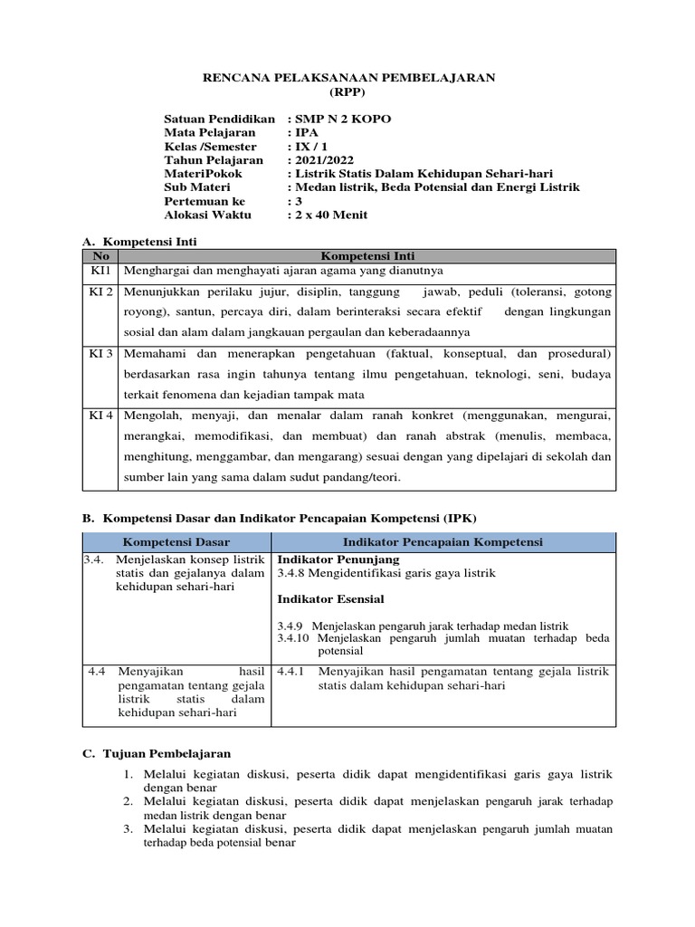 RPP Medan Listrik PBL | PDF