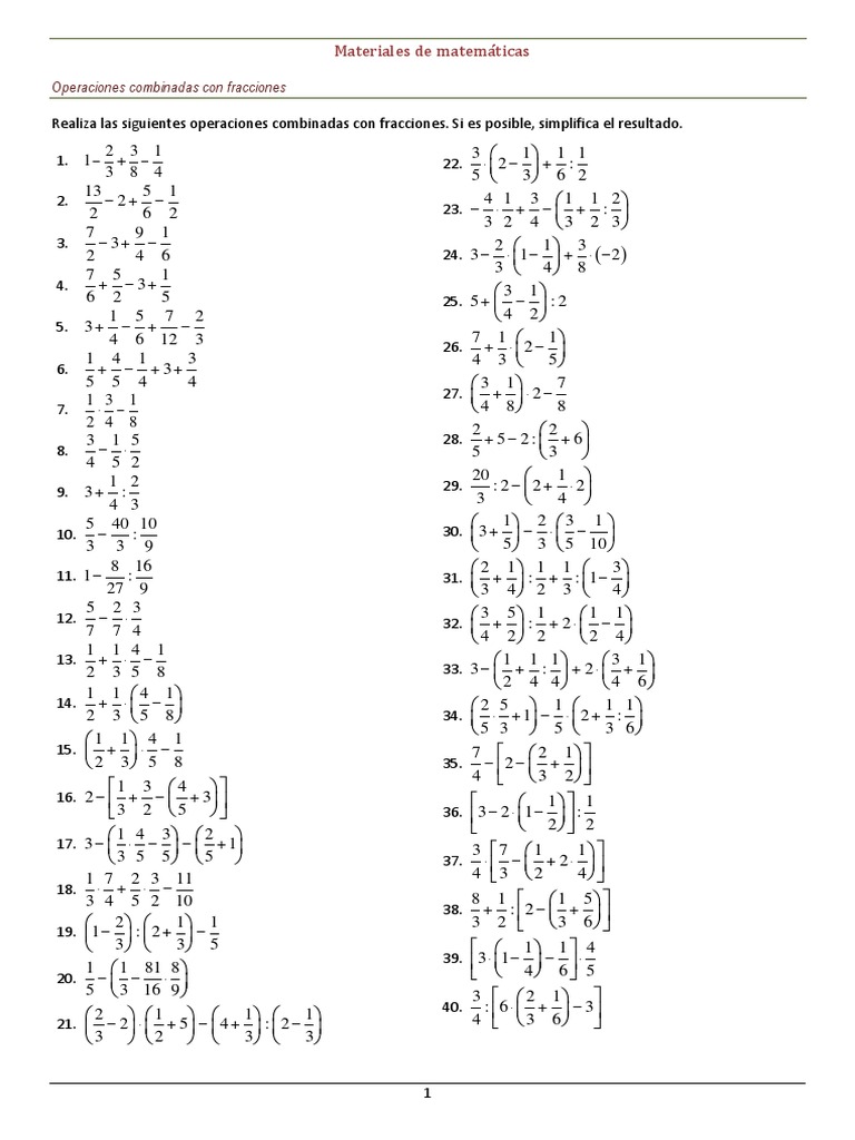 Ejercicios de Operaciones Combinadas con Fracciones | PDF