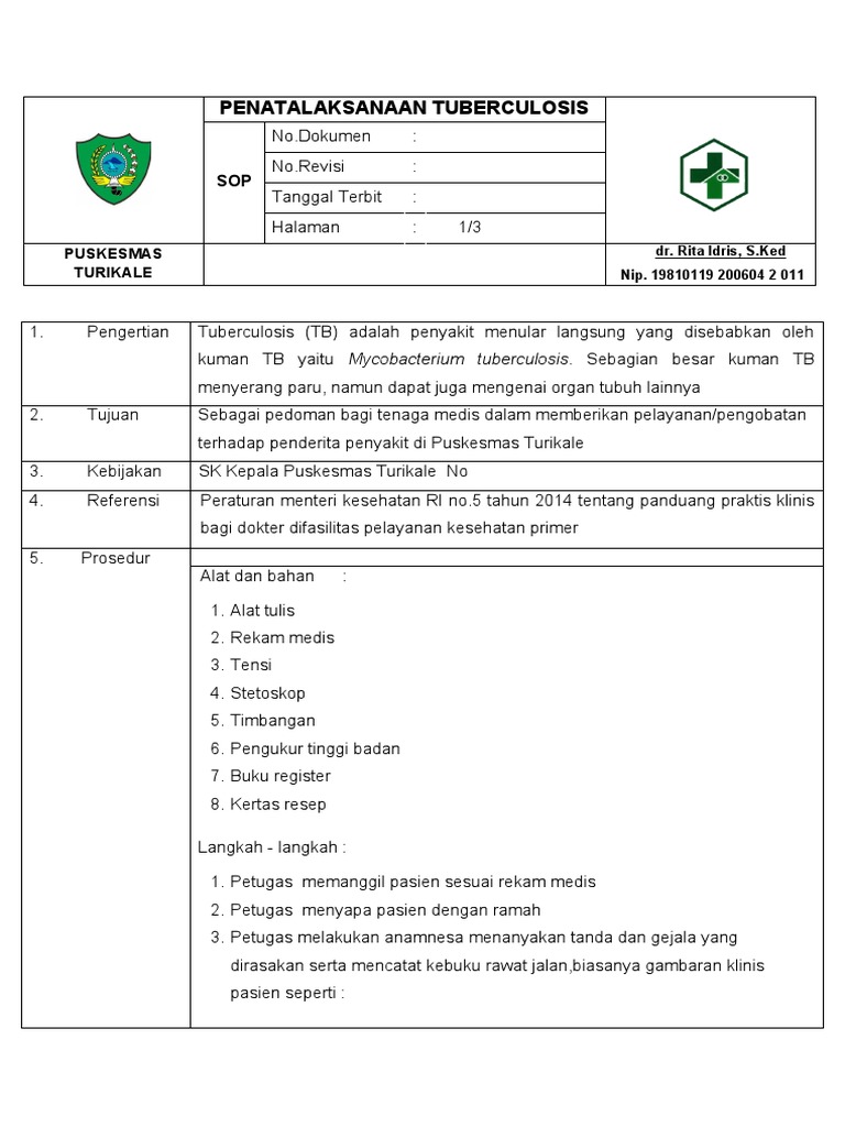 Sop Penatalaksanaan Tuberculosis | PDF | Pengembangan Diri | Kesehatan Holistik