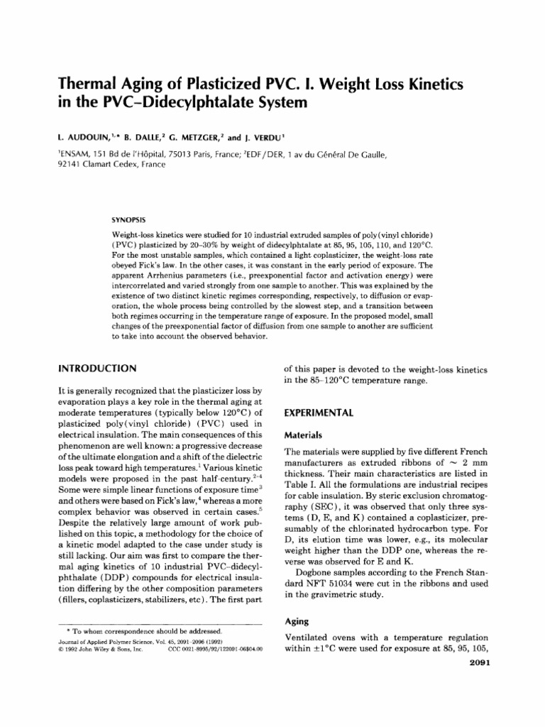 Thermal Aging of Plasticized PVC | PDF | Polyvinyl Chloride | Diffusion