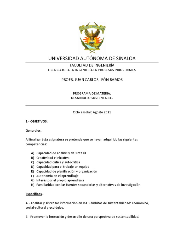 Programa DS - IV - Ene19 | PDF | Evaluación del ciclo de vida | Desarrollo sostenible